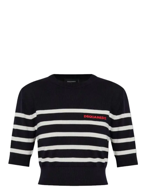Dsquared2 Striped Cropped Jumper With Logo Embroidery - Black