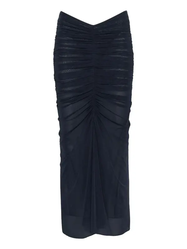 MUGLER Ruched Mesh Skirt - Black