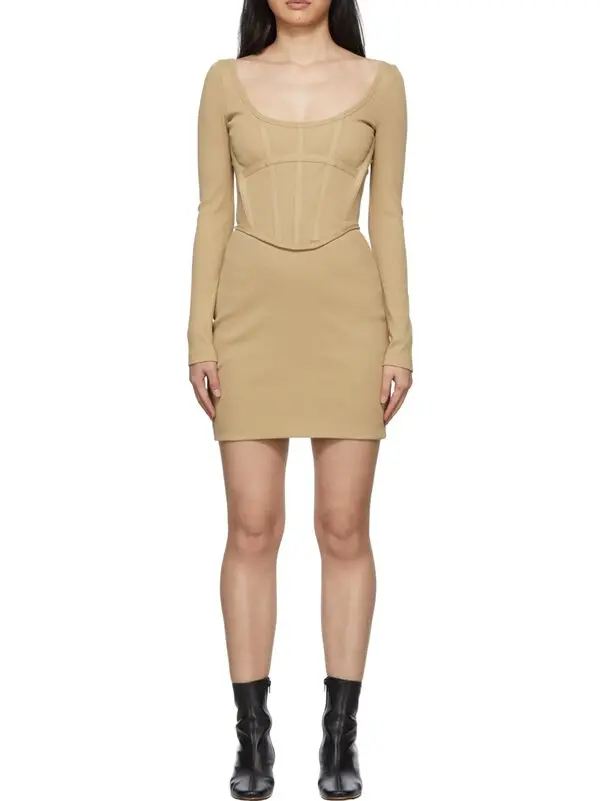 DION LEE Corset Long-sleeve Mini Dress - Nude