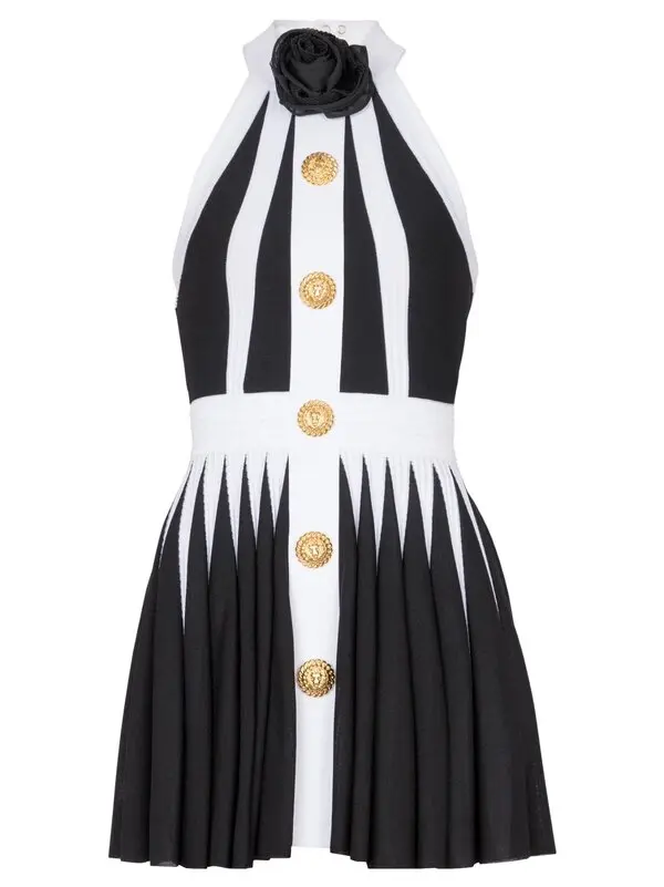 Balmain Rose Detail Mini Dress - Black