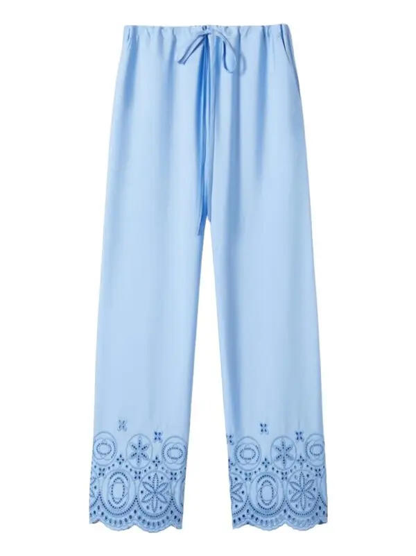 La DoubleJ Embroidered Sangallo Lace Trousers - Light Blue