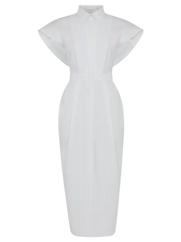 Alexander McQueen Short-sleeved Buttoned Midi Dress - White