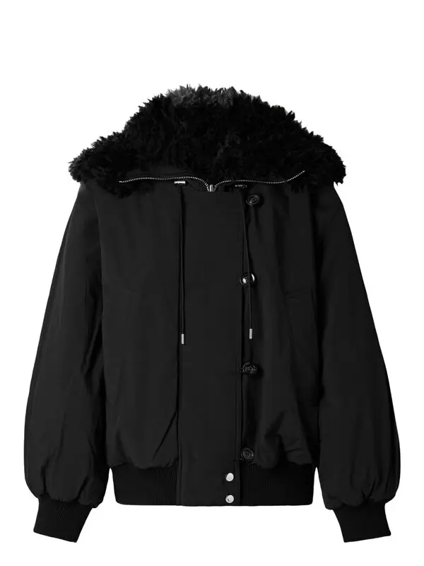 AGOLDE Long Sleeve Casual Jacket With Ribbed Trim And Fur Trimmed Hood - Black