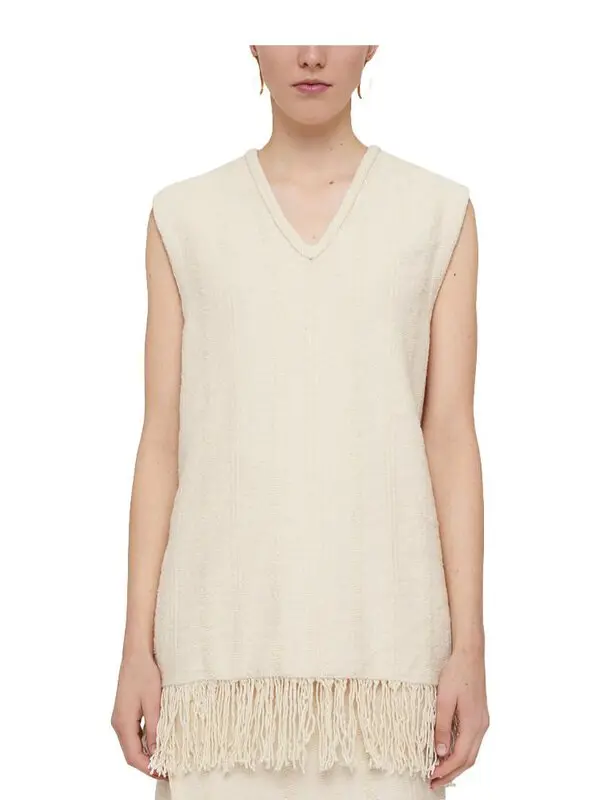 JIL SANDER Sleeveless V-neck Top With Tassel Hem - Nude