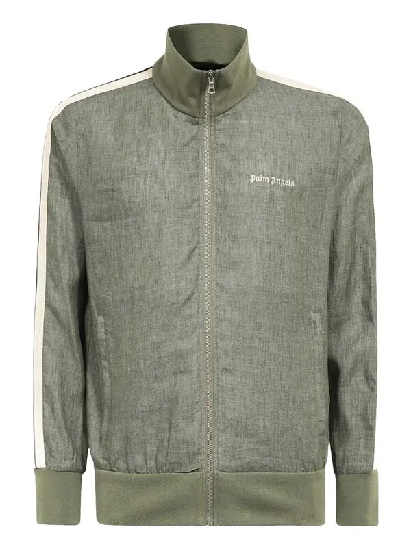 Palm Angels Logo Embroidered Zipped Track Jacket - Gray