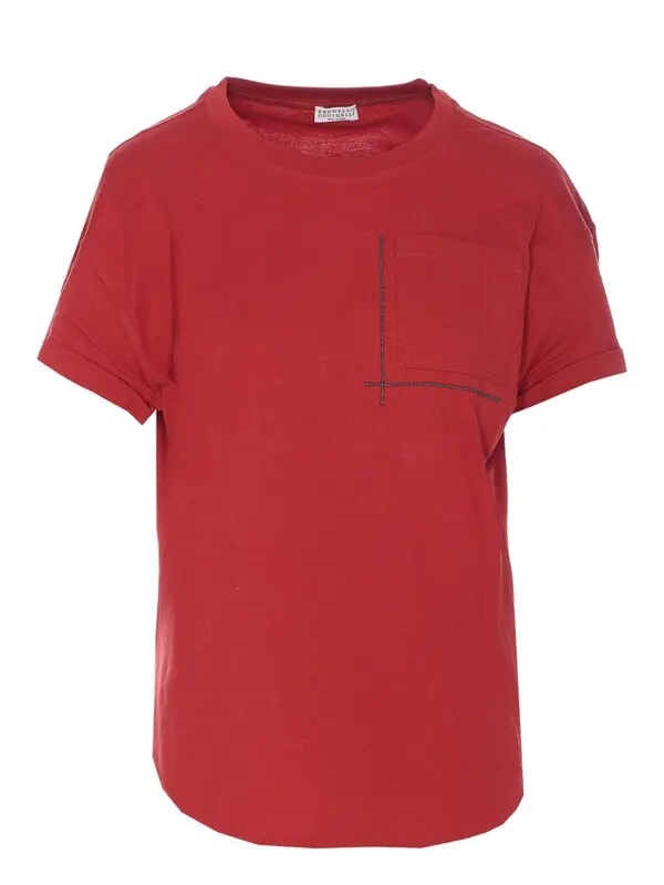 Brunello Cucinelli Embellished Crewneck T-shirt - Red