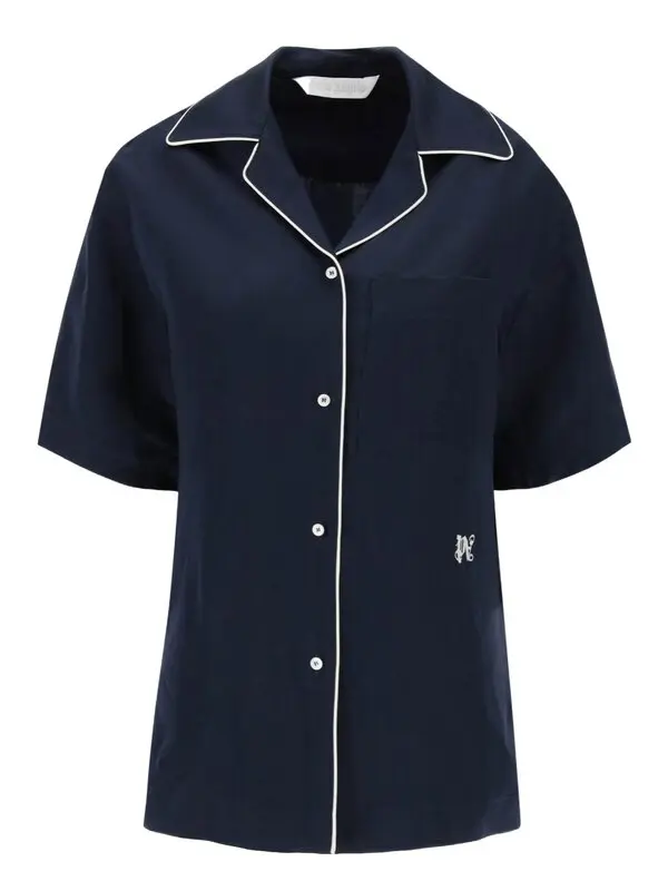 Palm Angels Logo Embroidered Short-sleeve Shirt - Black