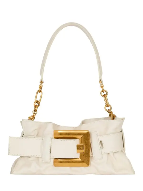 Balmain Mini Anthem Shoulder Bag In Leather With Gold Hardware - White