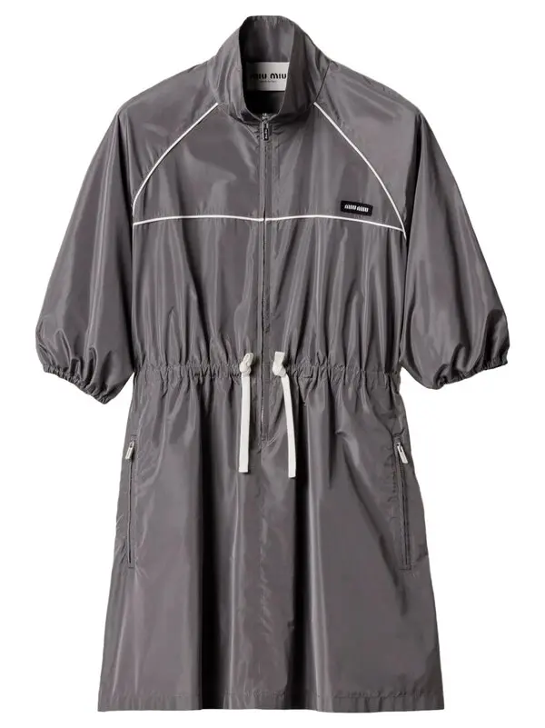 Miu Miu Short-sleeved Zip-up Dress With Drawstring Waist - Aluminum Silver
