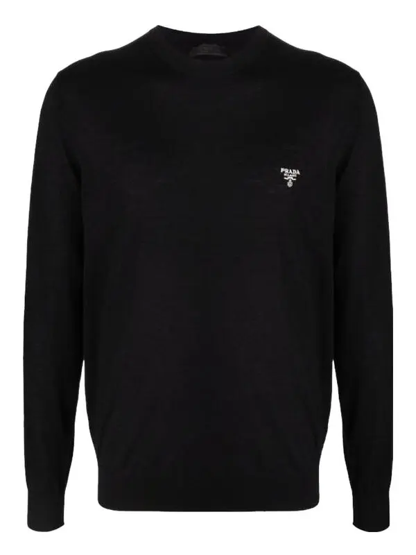 Prada Logo Embroidered Crewneck Jumper - Black
