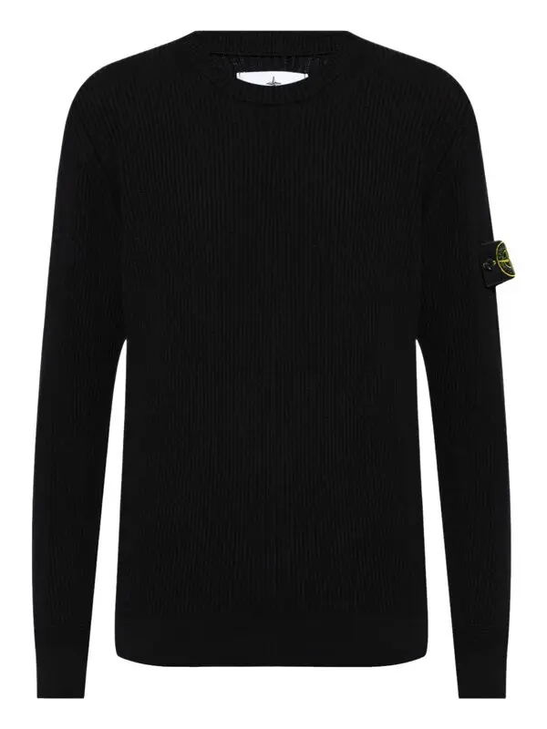 Stone Island Logo Patch Crewneck Jumper - Black