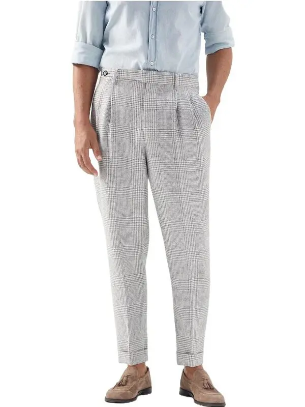 Brunello Cucinelli Plaid Tailored Trousers With Double Pleats - Gray