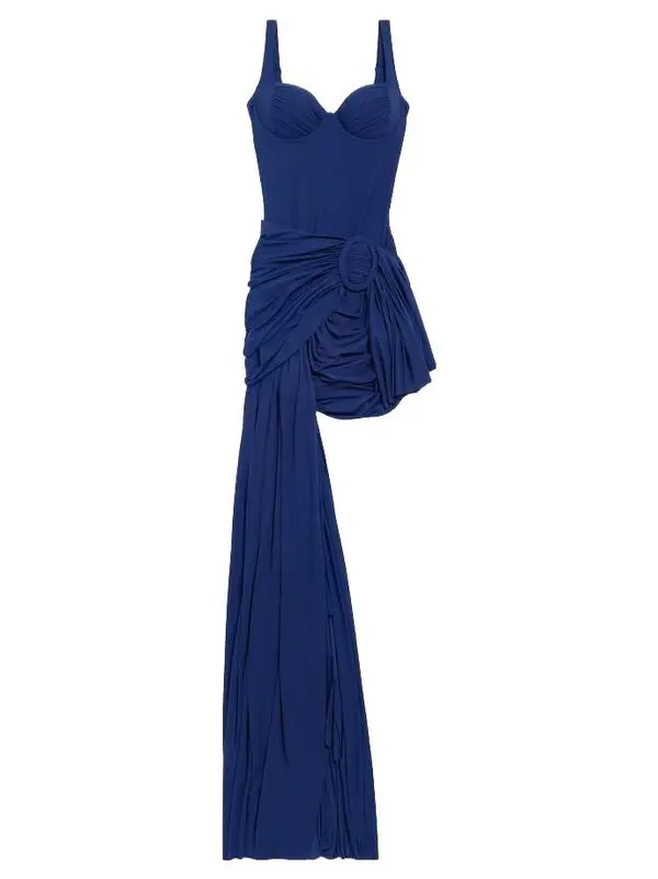 Balenciaga Open Back Draped Dress - Blue