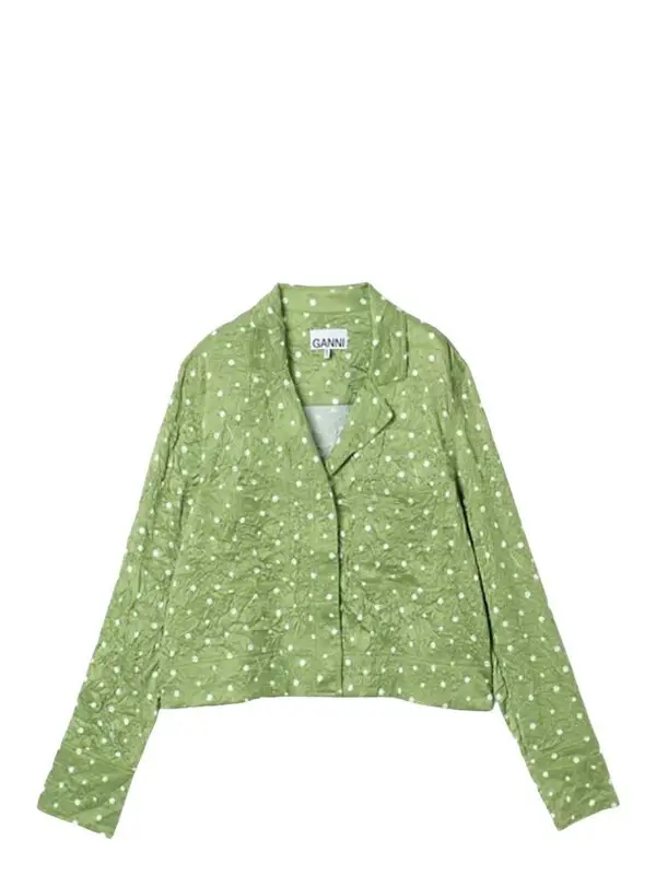 GANNI Crinkled Polka-dot Shirt - Green