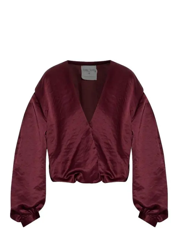 FORTE_FORTE Balloon Sleeve V-neck Top - Bordeaux