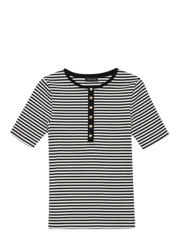 ANINE BING Alessia Striped Knitted T-shirt - Black