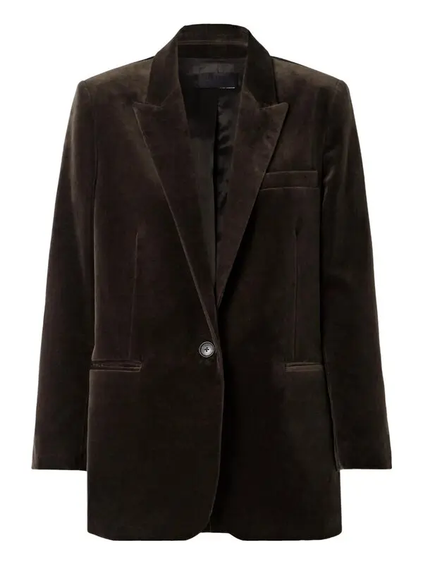 NILI LOTAN Diane Cotton-blend Velvet Blazer - Dark Brown