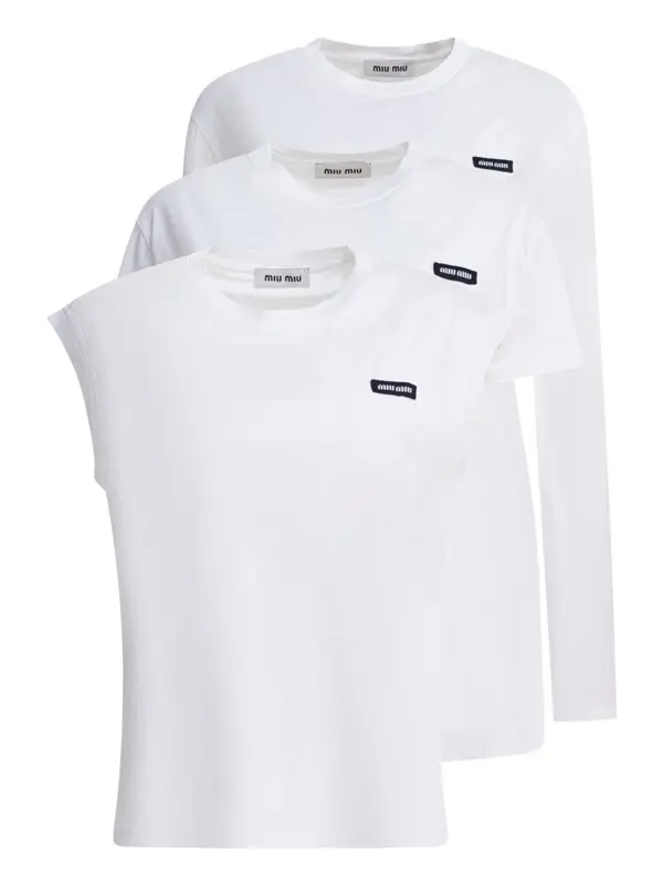 Miu Miu Set Of Three Logo Patch T-shirts - White