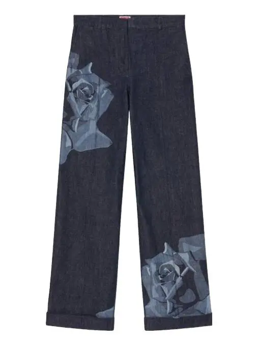 Kenzo Rose Printed Wide-leg Jeans - Blue