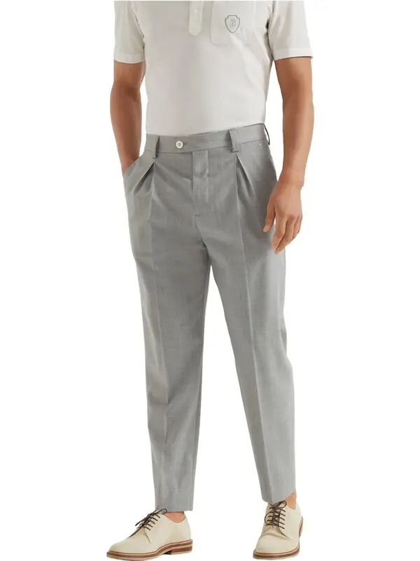Brunello Cucinelli Pleated Tapered Trousers - Gray