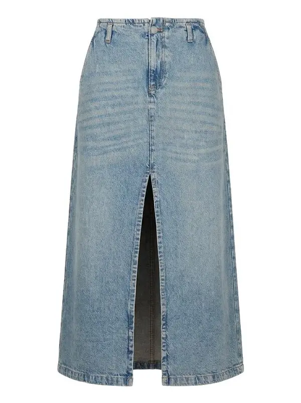 Gimaguas Front Slit Denim Midi Skirt - Gray
