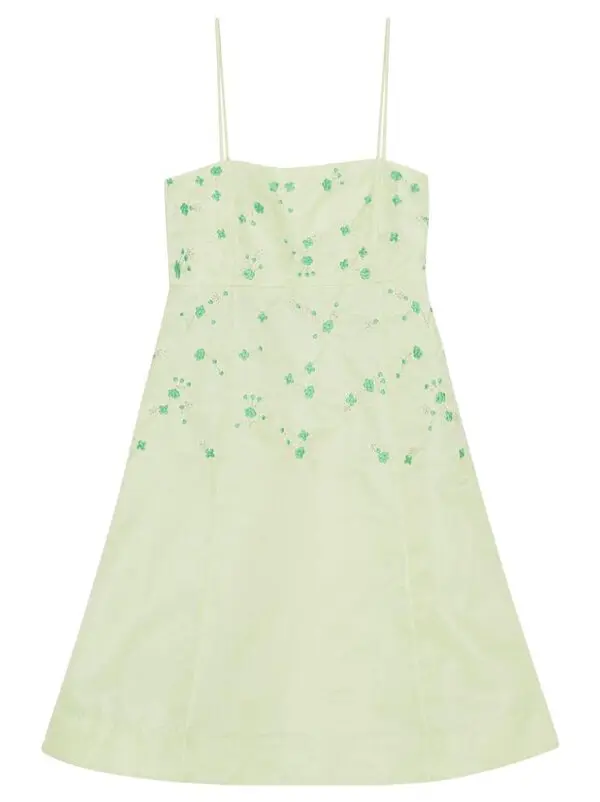 GANNI Mini Dress With Square Neck And Embroidered Details - Green