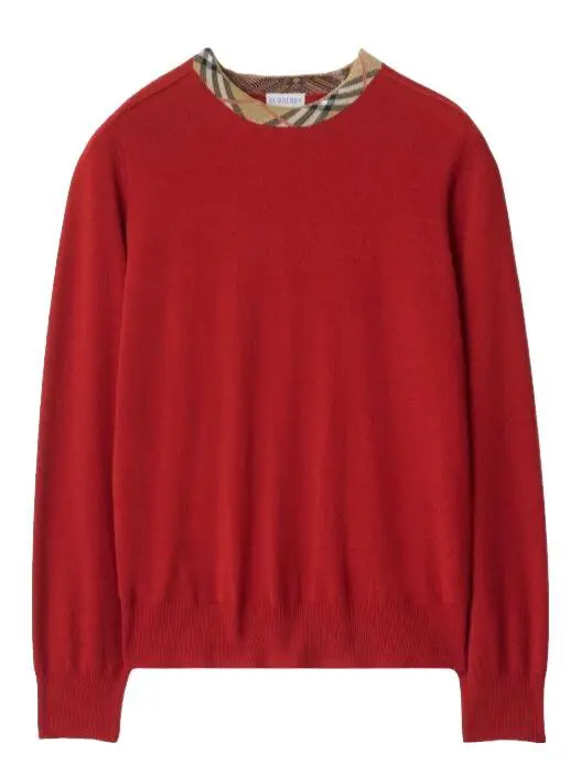 Burberry Checked-neck Knitted Jumper - Deep Red