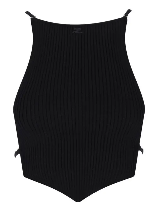 COURREGES Embroidered Ribbed Cropped Top - Black