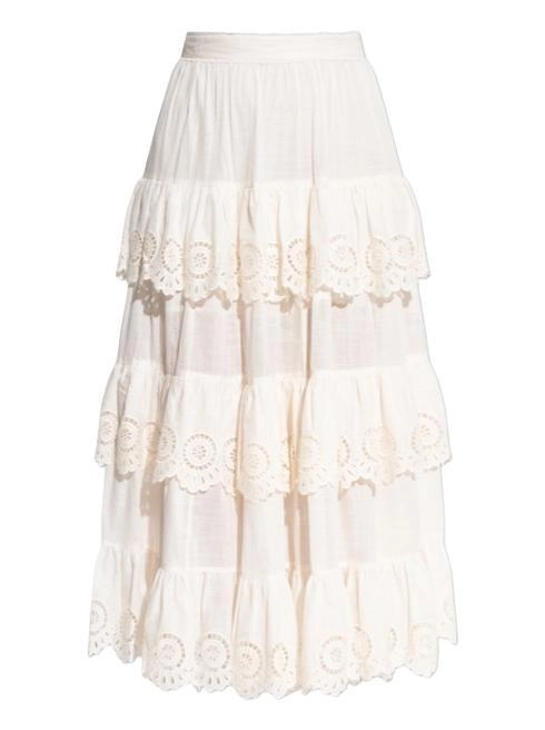 Zimmermann Lucky Embroidered Tiered Midi Skirt - No