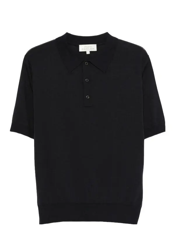 Studio Nicholson Short-sleeved Knit Polo Shirt - Deep Navy Blue
