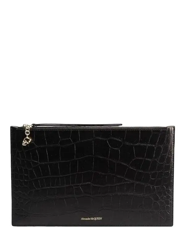 Alexander McQueen Crocodile Effect Clutch - Black