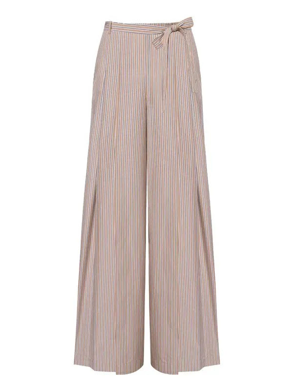 Alberta Ferretti Striped Pleated Wide-leg Trousers - Nude