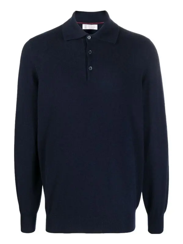 Brunello Cucinelli Long-sleeved Knitted Polo Shirt - Black