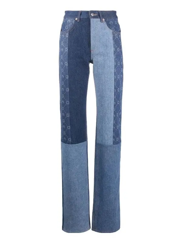 MARINE SERRE Monogram Straight-leg Patchwork Jeans - Blue