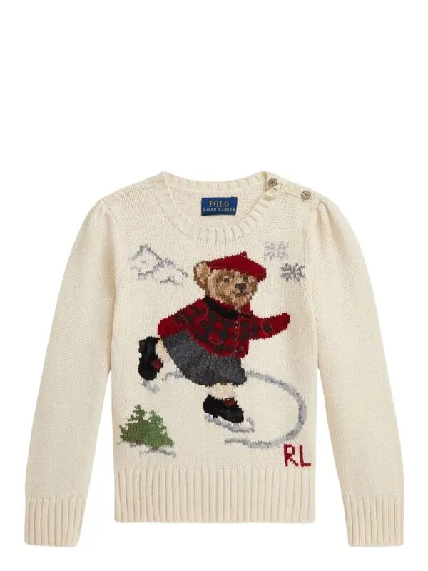 Polo Ralph Lauren Ice Skating Bear-intarsia Cotton Sweater - White