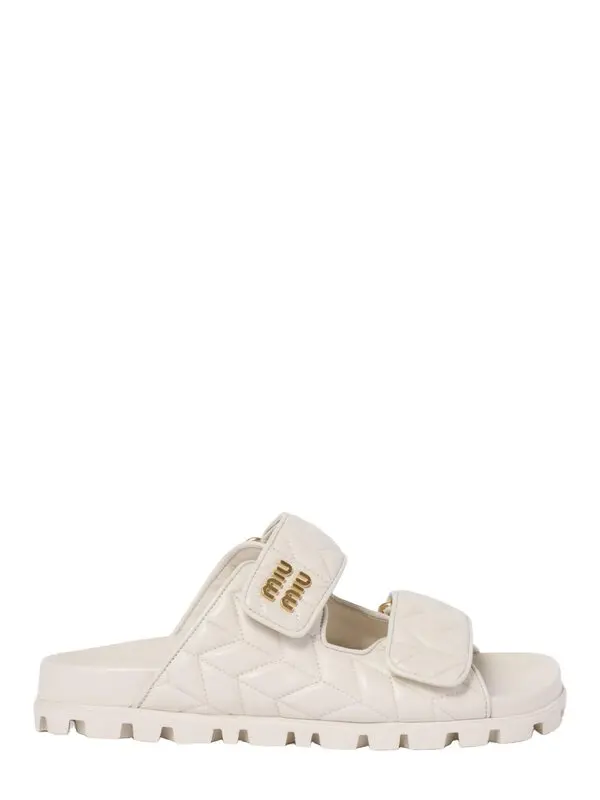 Miu Miu Quilted Slip-on Sandals With Logo Detail - White