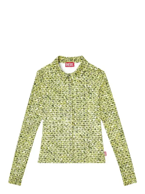 DIESEL® Long-sleeve Lapel Collar Printed Top - Green