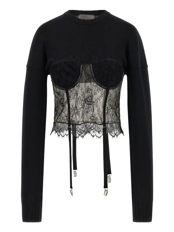 Giuseppe Di Morabito Lace Sheer Knitted Top - Black