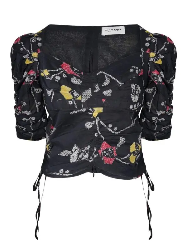 Isabel Marant Étoile Floral Print Puff Sleeve Top - Black