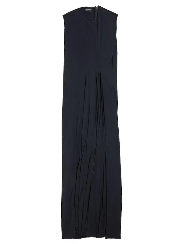 Balenciaga Sleeveless Draped Asymmetrical Maxi Dress - Black
