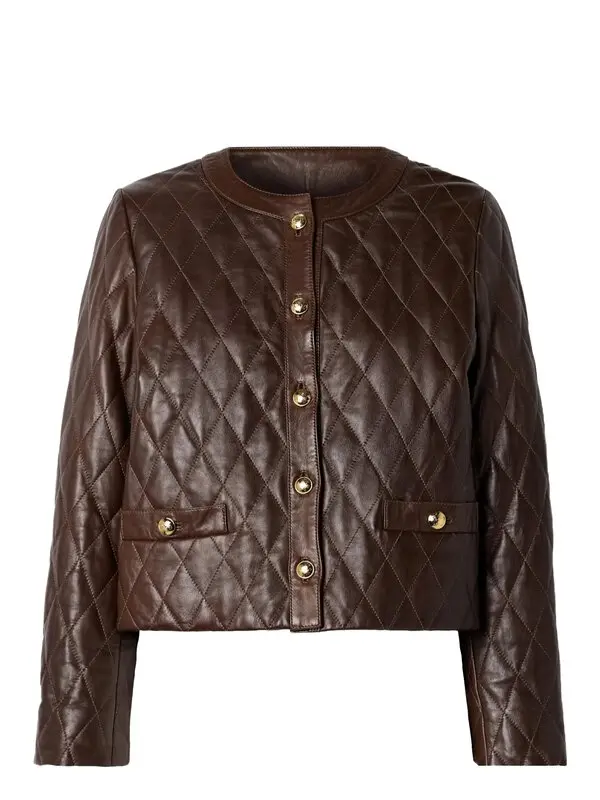 NILI LOTAN Amy Quilted Leather Jacket - Dark Brown