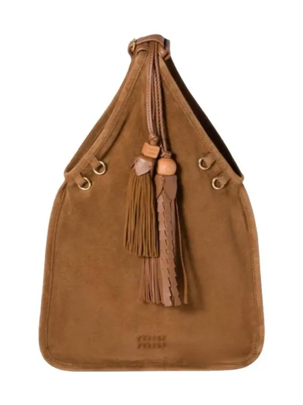 Miu Miu Suede Tassel Shoulder Bag - Brown
