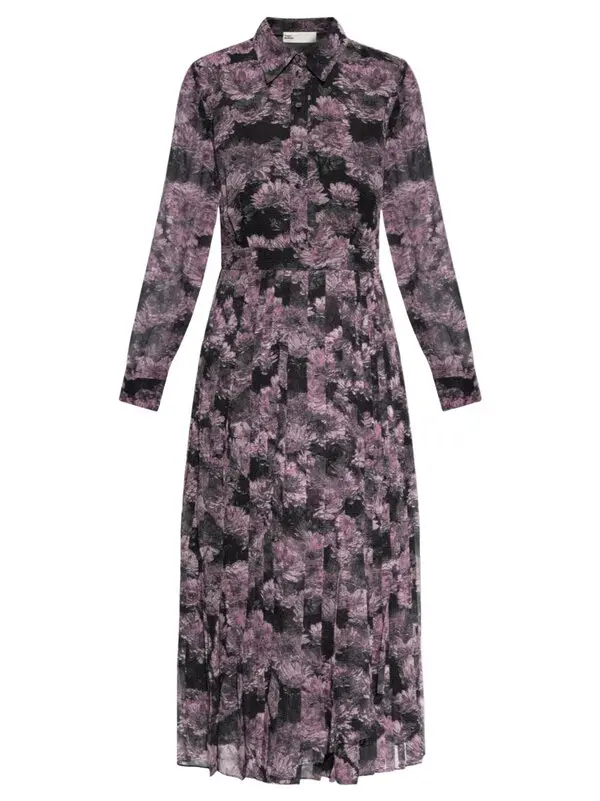 Tory Burch Floral Print Pleated Silk Maxi Dress - Purple