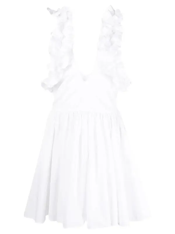 MSGM Ruffled V-neck Dress - White