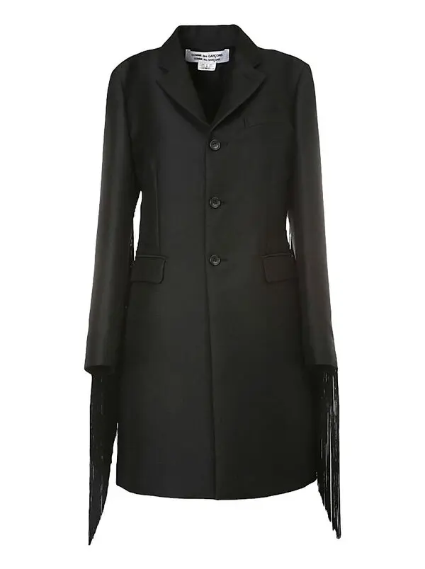 Comme Des Garçons Single Breasted Suit Coat With Tassel Sleeves - Black