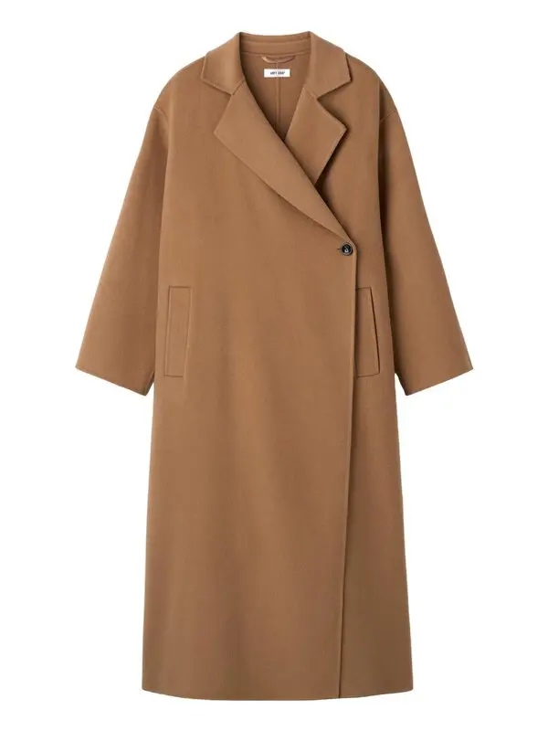 Soft Goat Double-breasted Patch-pocket Coat - Camel