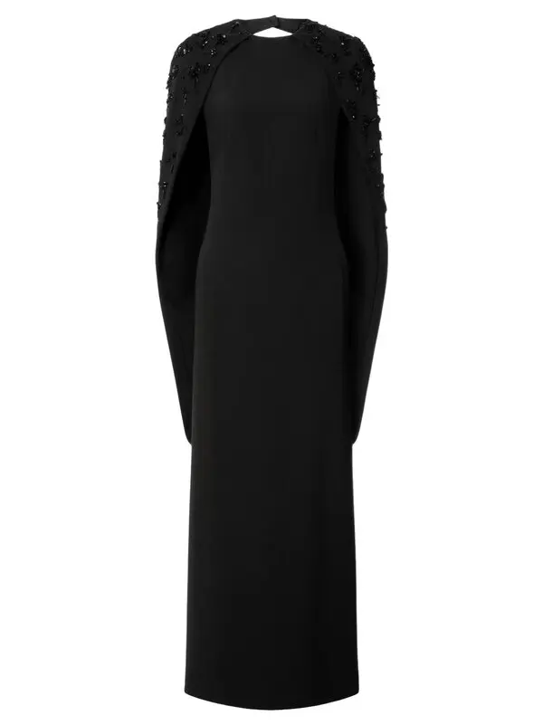 Alberta Ferretti Embellished Cape Sleeve Maxi Dress - Black