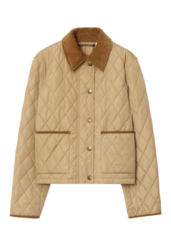 Burberry Long Sleeve Quilted Jacket With Zip And Press-stud Closure - Flax/sand