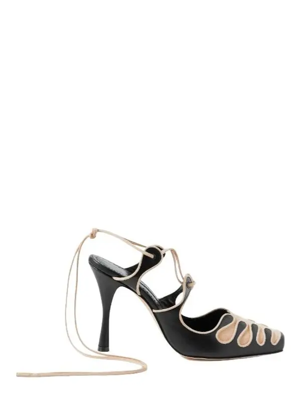 Manolo Blahnik Leather And Suede Pumps With Tie Fastening - Black