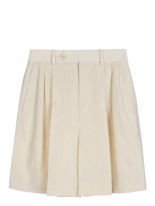 Celine Triple-pleated Striped Wool Shorts - Nude